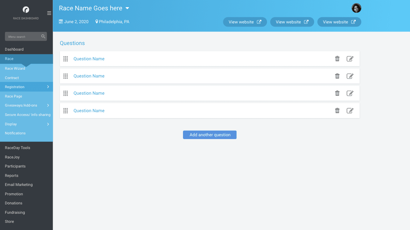 Questions Dashboard Page Phase 1 Released - RunSignup