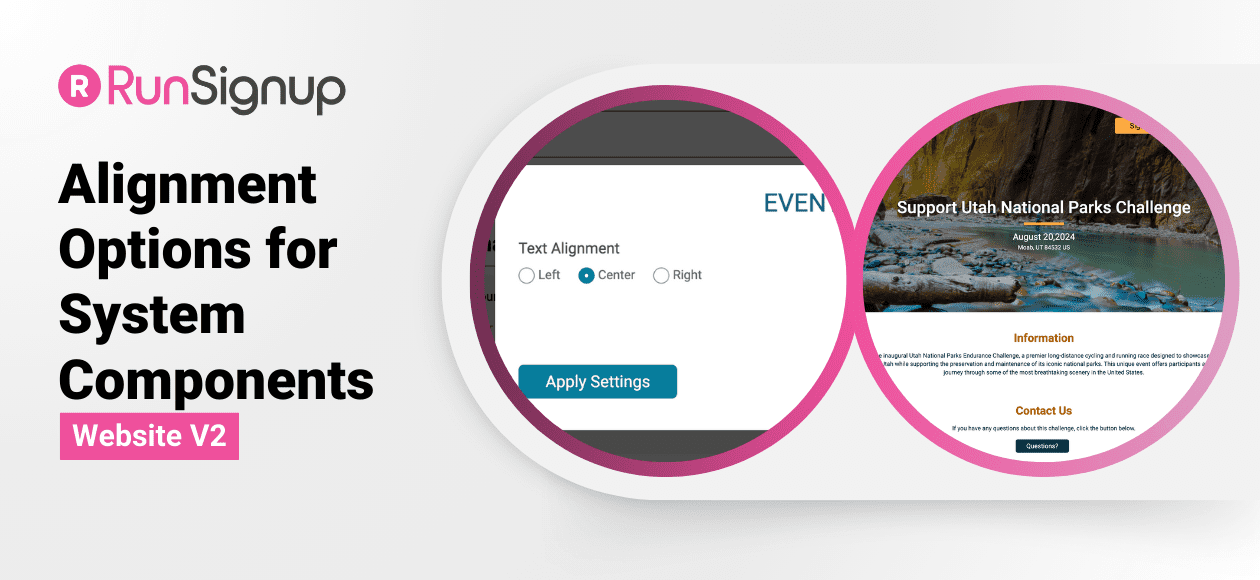 Text Alignment Options for Website V2 System Components - RunSignup